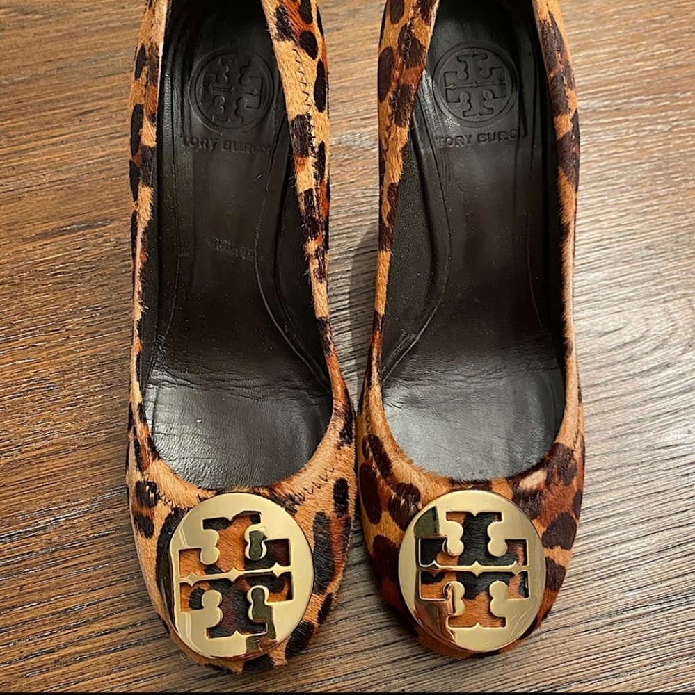 Tory Burch Calf Skin Leopard Print Wedge - Gem